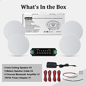 Herdio 4 Inch 320 Watts 2-Way Bluetooth Ceiling Speakers Package Perfect for Home Theater System, Living Room,Office,Flush Mount（4 Speakers）