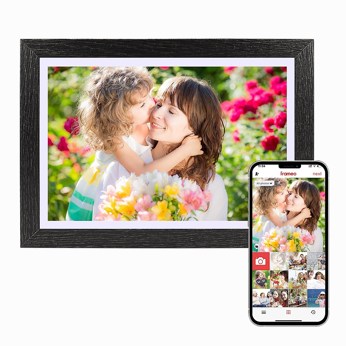 Digital Picture Frame FRAMEO 10.1 inch WiFi Electronic Photo Frame 1280X800 Hd IPS Touch Screen 32GB Quick Easy Set Up and Use Auto Rotate Portrait Landscape Gift for Family and Friends,Black