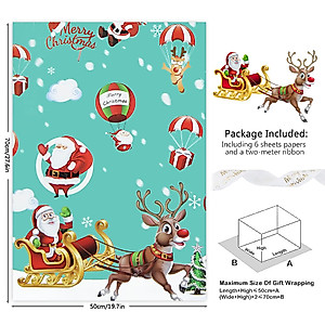 Geluode Christmas Wrapping Paper, Gift Wrapping Papers With Ribbon, Santa Snowman Christmas Tree Snowflake Merry Christmas Wrapping Paper for Family Friends Kids lovers Christmas Holidays