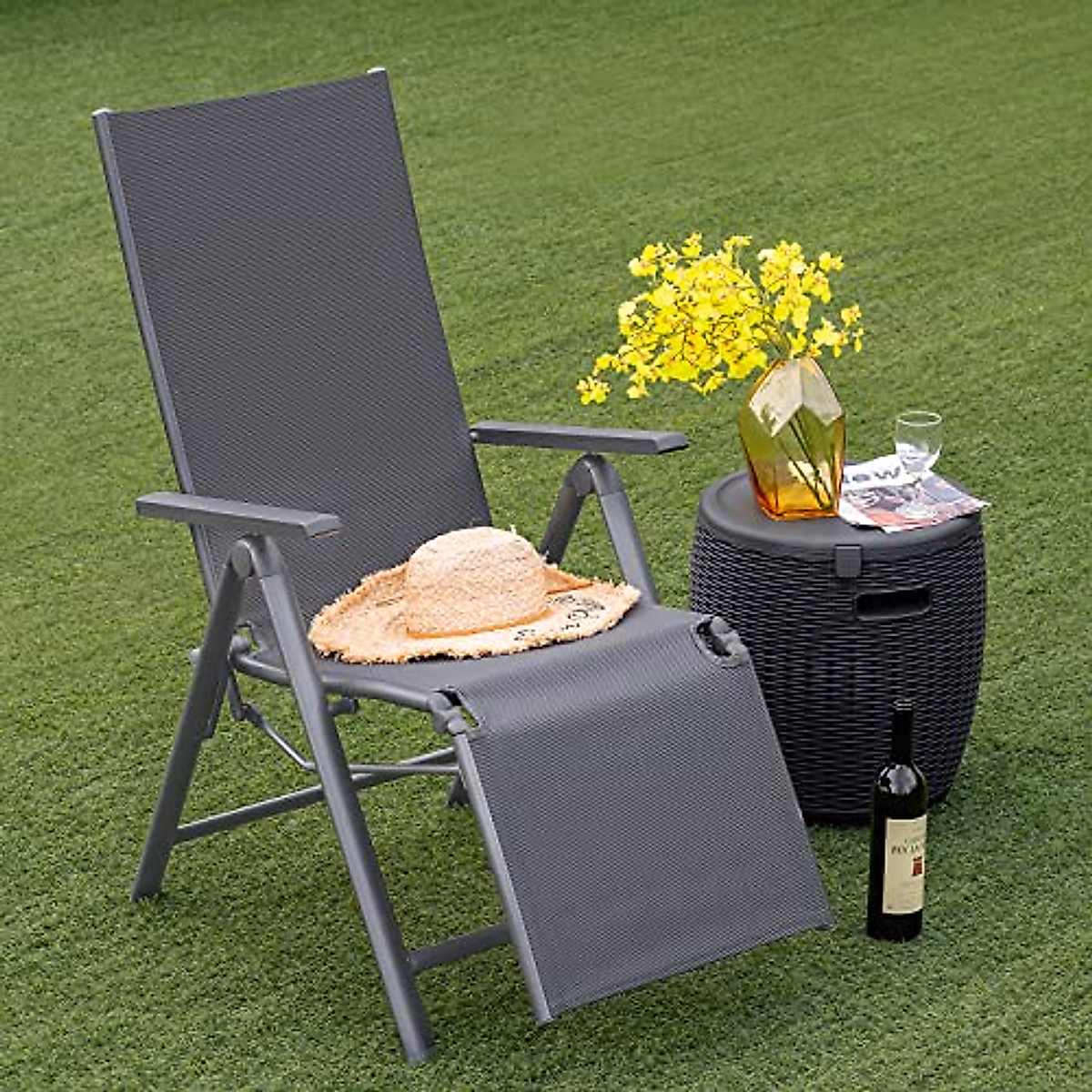 Tangkula Outdoor Folding Lounge Chair, Patio Reclining Chair W/7 Adjustable Backrest & Footrest Positions, Portable Chaise Lounge Chair w/Aluminum Frame for Poolside, Balcony, Backyard, Garden