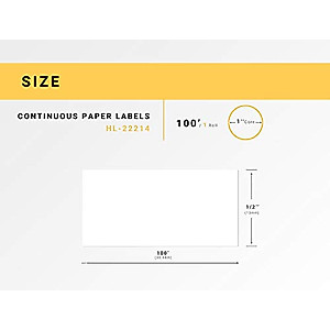 HOUSELABELS Compatible with DK-2214 Replacement Roll for Brother QL Label Printers; Continuous Length Labels; 1/2" 100 feet (12mm*30.48m) with 1 Reusable Cartridge - 6 Rolls