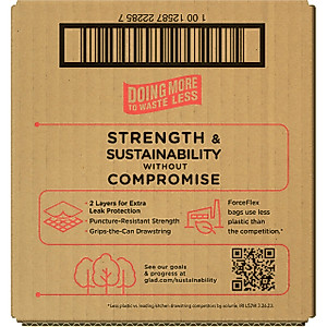 GLAD ForceFlex Tall Kitchen Drawstring Trash Bags, 13 Gallon Grey Trash Bag for Kitchen, Fresh Clean with Febreze Freshness and Leak Protection, 110 Count