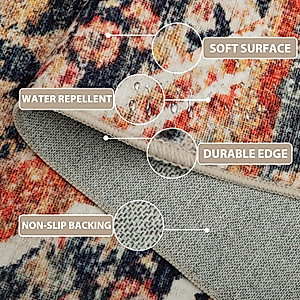 BESTSWEETIE 9x12 Area Rugs, Washable 9x12 Rug, Non Slip Floor Carpet, Low Pile Water Repellent,Ultra Soft Moroccan Rugs for Living Room Bedroom Indoor-Orange/Brown