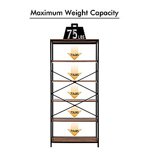 Solid Open Book Shelves, 71 Tall Modern Bookshelf 6 Foot, Free Standing Display Shelving Unit, 5 Tier Industrial Bookcase for Living Room Bedroom - Black Metal Frame & Rustic Cherry Wooden Shelves