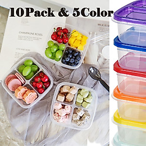 LileZbox 10 Pack Snack Containers for Kids Adults, Reusable BPA-Free Bento Snack Boxes Meal Prep Lunch Containers, Stackable Food Storage Containers for School, Work and Picnic (4 Compartment)