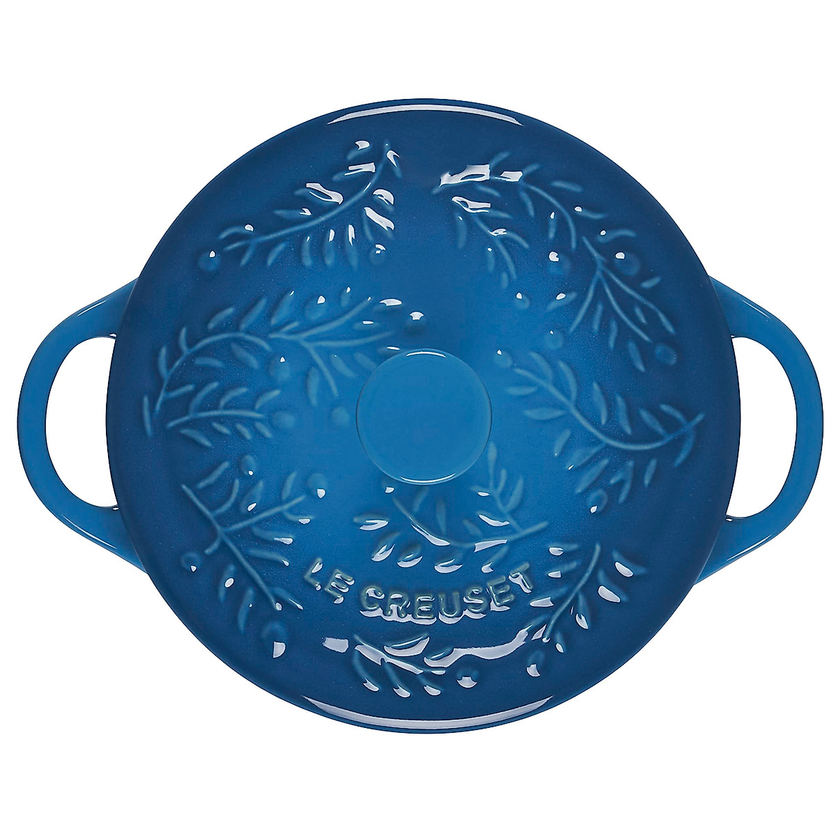 Le Creuset Olive Branch Collection Stoneware Mini Round Cocotte, 24 oz., Marseille with Embossed Lid