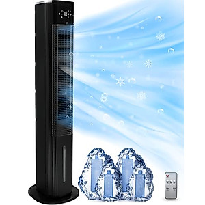 Evaporative Air Cooler, 3-IN-1 Multifunctional Air Cooler Fan, Air Cooler for Room, 4 Modes, 12H Timer, 90° Oscillation, 1.3 Gal Water Tank, Remote Control, 4 Ice Packs, 42" for Room Home Office