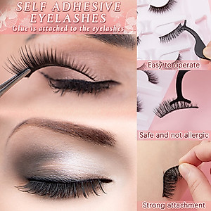 10 Pairs Self Adhesive Eyelashes Stable Non Slip False Lashes Waterproof Faux Reusable Eyelashes Dramatic No Glue Eyelashes Fluffy Stick on Eyelashes Mink Eyelashes Fake Eyelashes with Eyelash Tweezer