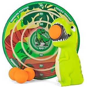 Hog Wild T-Rex Dinosaur Popper Toy and Sticky Target Set - Pop Foam Balls Up to 20 Feet - 4 Balls Included - Age 4+
