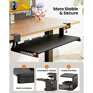 ErGear Keyboard Tray Under Desk, Corner Keyboard Tray with 45° Adjustable C Clamp for L Shaped Desk, Under Desk Keyboard Tray Slide Out, Computer Keyboard & Mouse Tray, 26.38" W x 11.61" D, Black