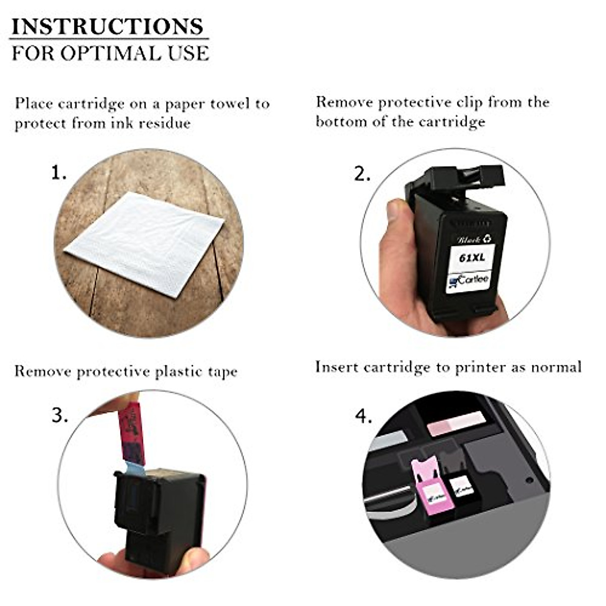 Cartlee Pack of 2 Black Remanufactured 61XL High Yield Ink Cartridges for HP Deskjet 1000 1010 1050 1510 1512 2000 2050 2510 2540 2542 2543 2549 3000 3050 Officejet 2622 4630 2620 4632 4635