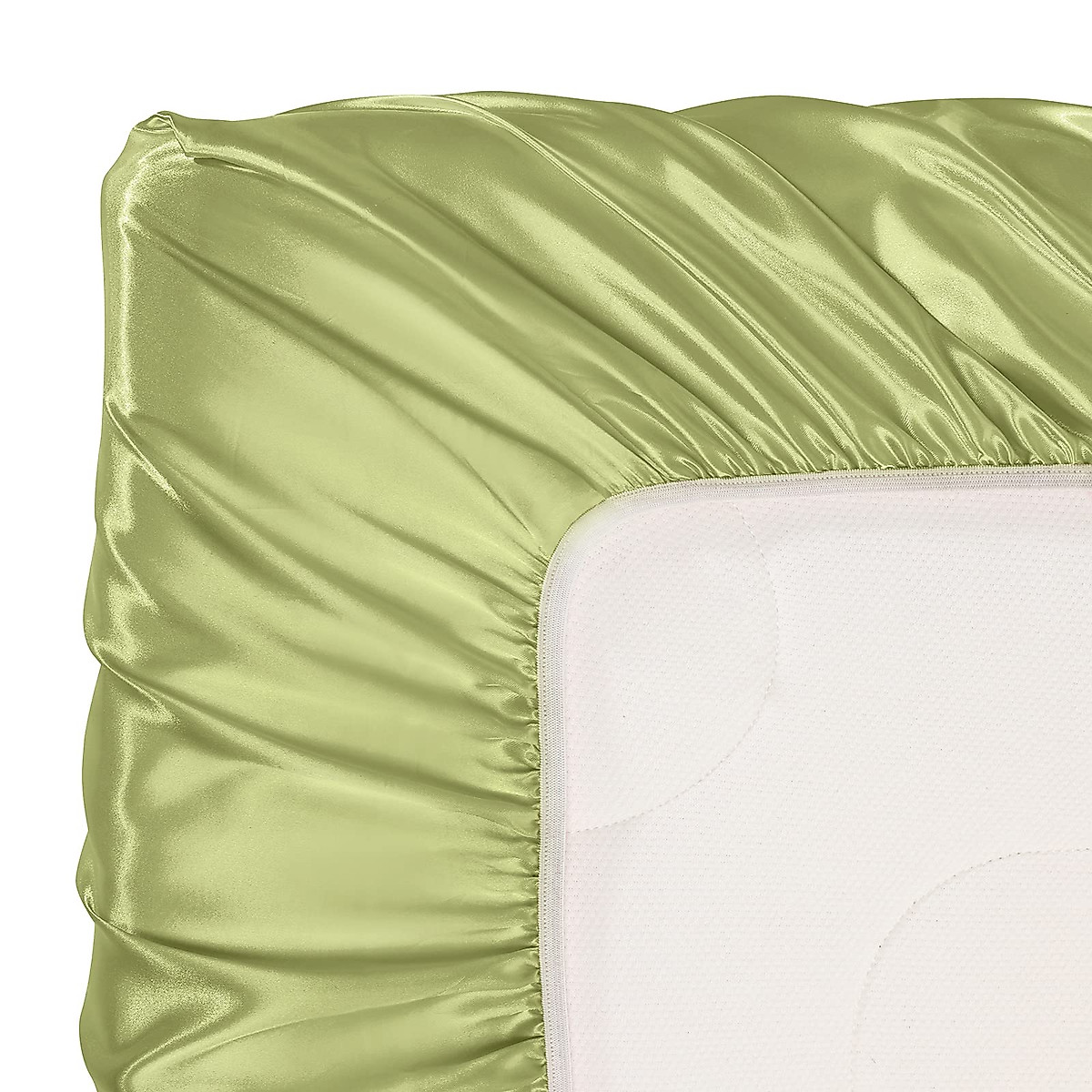 SiinvdaBZX 2 Pcs Satin Mini Crib Sheets 38 x 24In, Silky Soft Mini Portable Crib Sheets Mattress Cover Portable Playard Sheets with 5In Deep Pocket, Great for Baby Hair (Beige & Sage Green)