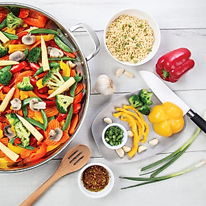 Electric Skillet By Cucina Pro - 18/10 Stainless Steel Frying Pan with Tempered Glass Lid and Handle, 16" Round with Adjustable Temperature Control Probe, Portable, Includes Recipe Guide, Great Gift