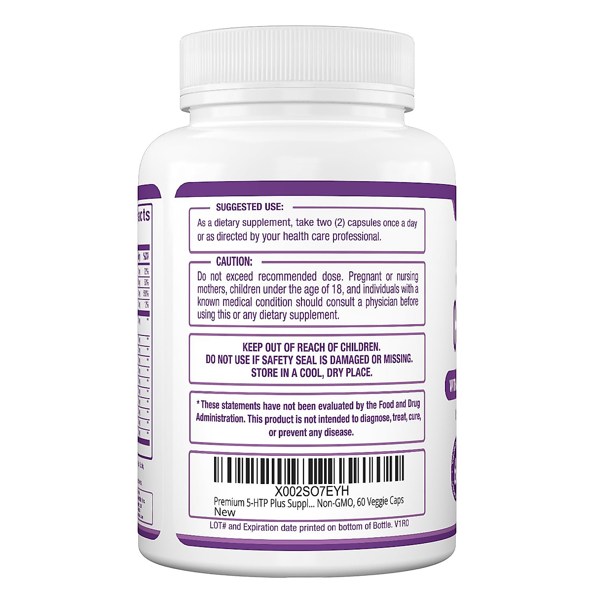 Purely Optimal Premium 5-HTP Plus Supplement 250mg Maximum Strength - Enhanced with Vitamin B6, Gluten Free, Non-GMO, 60 Veggie Caps