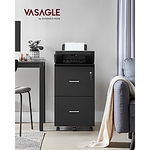 VASAGLE 2-Drawer File Cabinet, Locking Wood Filing Cabinet for Home Office, Small Rolling File Cabinet, Printer Stand, for A4, Letter-Size Files, Hanging File Folders, Modern, Black ULCD027T16V2