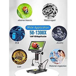 Dcorn 7" HDMI LCD Digital Microscope,1300X Coin Microscope for Adults,16MP Micro Soldering Video Microscope with LED Lights Touch Control, Windows/Mac OS/TV Compatible