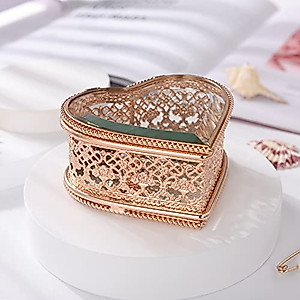 Funerom Vintage Glass Jewelry Box,Wedding Engagement Ring Dish DisplayTrinket Keepsake Box Gold Heart Shape