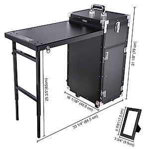 BYOOTIQUE Rolling Manicure Table Foldable Nail Table Makeup Train Case with Desk Cosmetic Trolley Travel Storage Organizer with 4 Drawers Mirror & Speaker for Technician Workstation Salon, Black