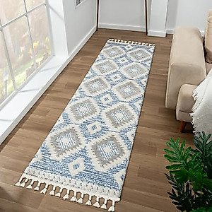 LUXE WEAVERS Ibiza Collection Blue Moroccan Geometric Area Rug 2x7
