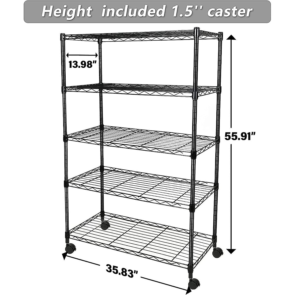 4-Tier Heavy Duty Storage Shelving Unit 1000Lb Capacity,Black,35.83L x 13.98W x 55.91H inch,2 Pack