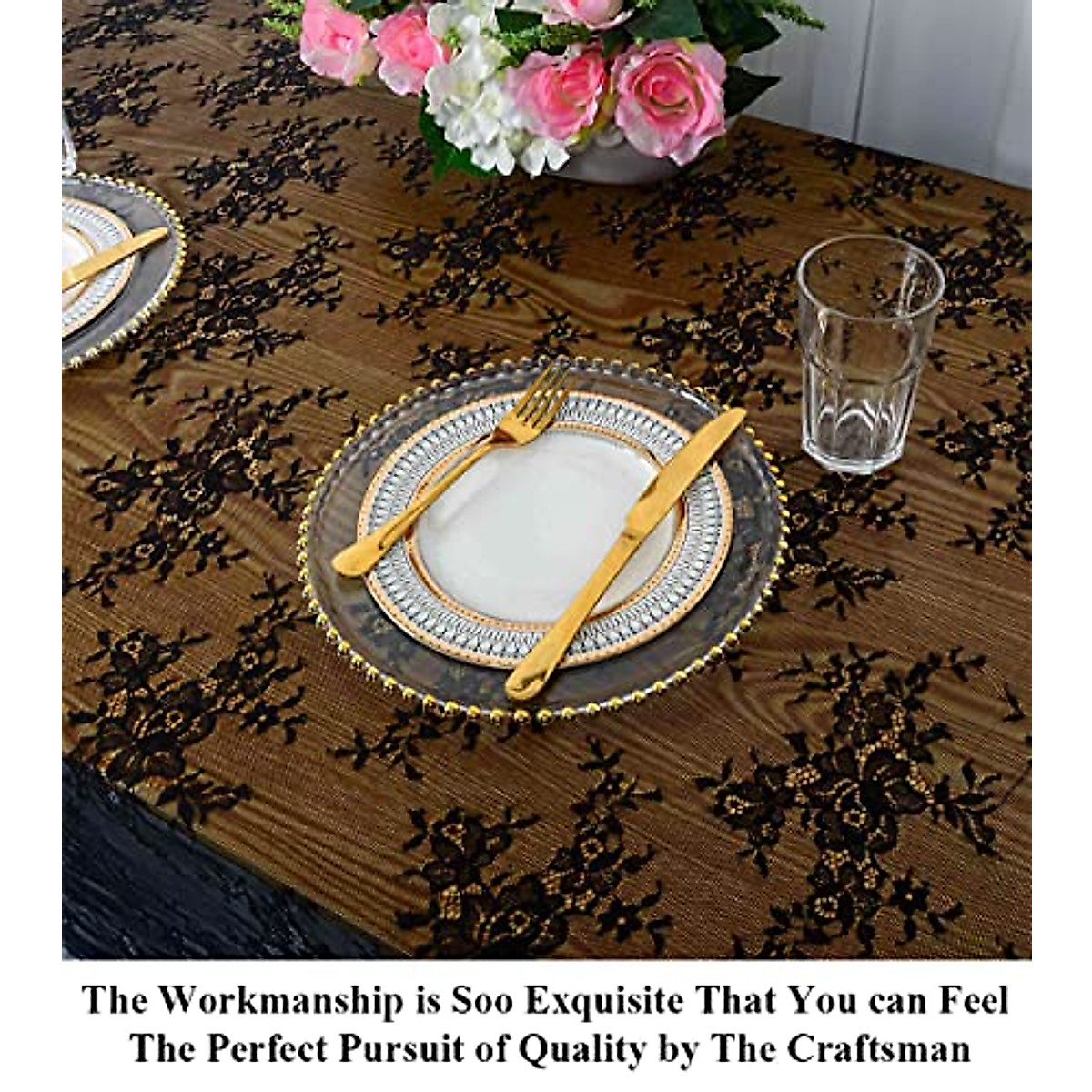 Lace Tablecloth Rectangle 60x120 Black Lace Tablecloth Lace Table Clothes Eyelash Vintage Reusable Table Cloths Lace Tablecloth Floral Embroidered Tablecloth Linen Flower Tablecloth (1, Black)