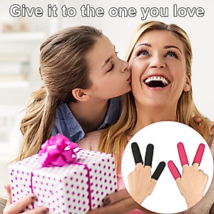 6 Pieces High Heat Resistant Finger Protection Guards Thermal Finger Covers for Curling and Flat Irons, Wands, Blow Dryers Hair Dye Heat Protector Glove, Black and Rose Red, Thumb and 2 Fingers