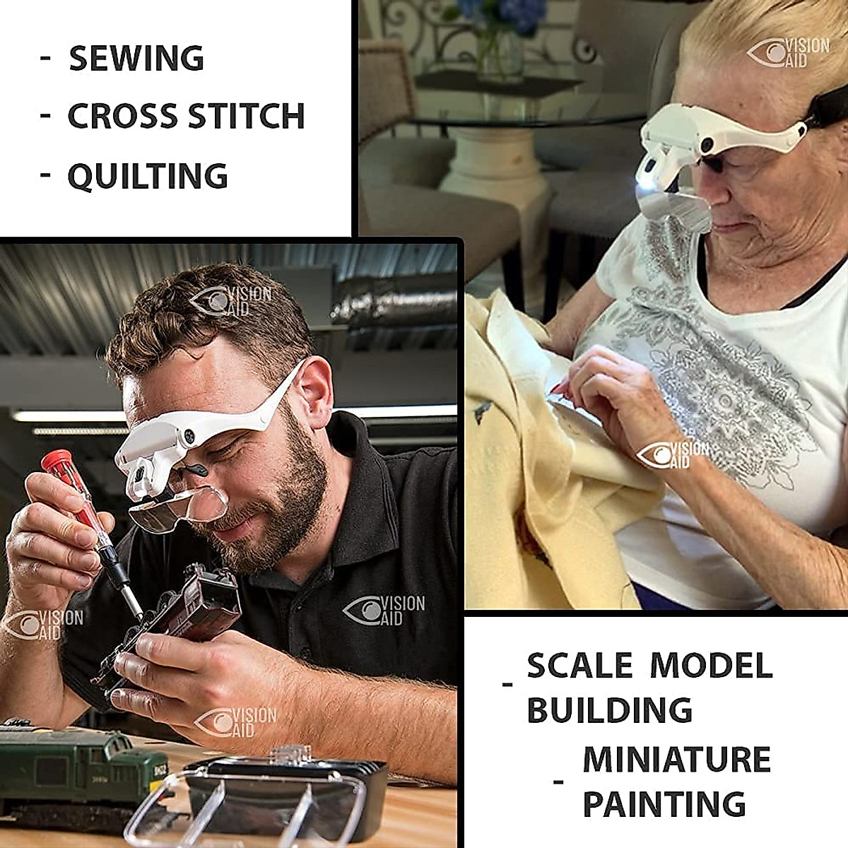 Vision Aid Magnifying Glasses with LED Light, 5 Lenses, Headband, Storage Case | Hands Free Lighted Head Mount Magnifier for Hobby Crafts Macular Degeneration Cross Stitch Diamond Painting Close Work