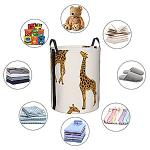 Laundry Basket,Giraffe African Animal Nursery,Large Canvas Fabric Lightweight Storage Basket/Toy Organizer/Dirty Clothes Collapsible Waterproof For College Dorms-Large