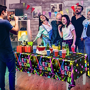 HAKOTI 3Pack Glow Tablecloth,Glow Party Supplies Neon Glow Birthday Rectangle Table Cover Let's Glow Tablecloth for Glow in The Dark,Let's Glow Party Decoration