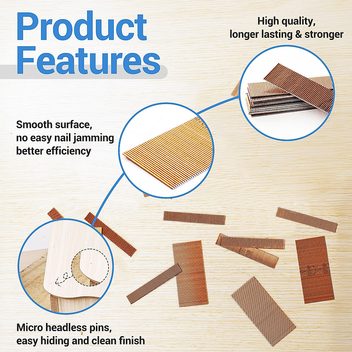 meite 23 Gauge Pin Nails, 3/4-Inch Micro Headless Pins for Pin Nailer - Copper Plated Pins Nails for Nail Gun, Ideal for Fine Woodworking and Trim Work (10,000 PCS)