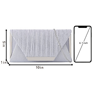 Quniko Glitter Clutch Purse Evening Handbag Formal Wedding Party Prom Bag, Silver