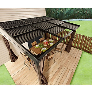 Sojag 10' x 12' Francfort Wall-Mounted Hardtop Gazebo Outdoor Weather-Resistant Aluminum Frame Sun Shelter Black,Brown