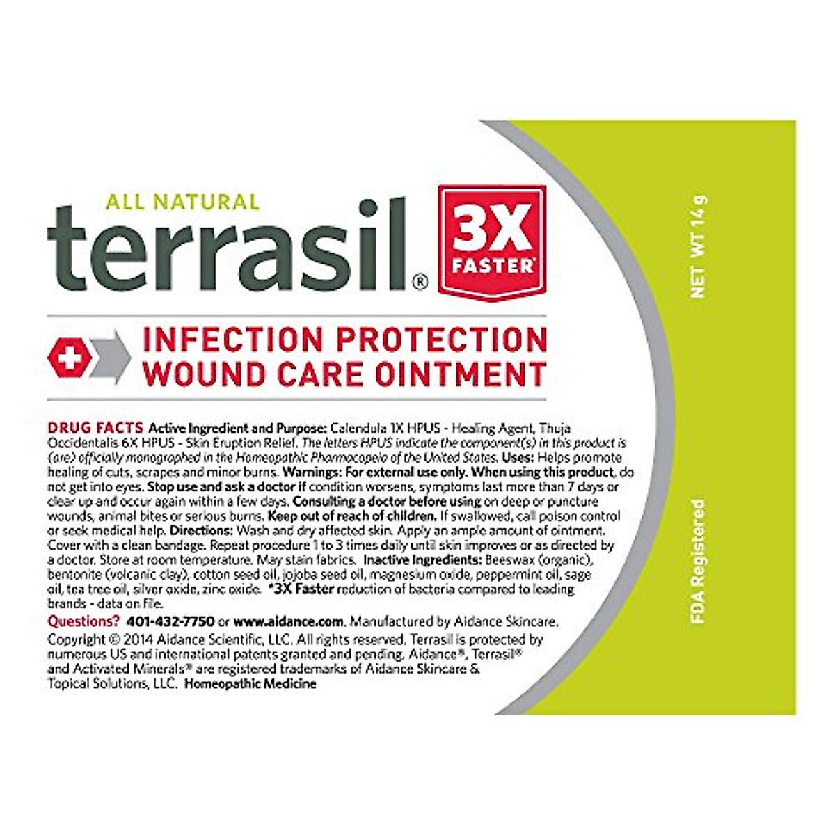 Terrasil Wound Care - 3X Faster Healing, Infection Protection Ointment for bed sores, pressure sores, diabetic wounds, ulcers, cuts, scrapes, and burns (14 gram tube)