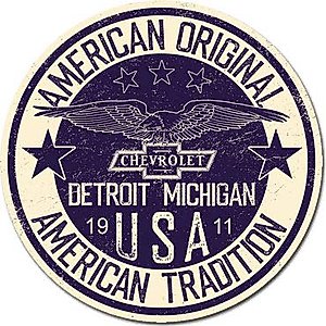 Desperate Enterprises American Tradition - Chevy Round Aluminum Sign - Nostalgic Vintage Metal Wall Decor - Made in USA