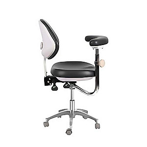Aries Outlets Dental Adjustable Doctor's Stool Assistant Chair+360 Degree Rotation Armrest PU