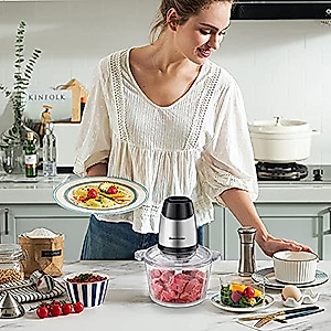 Electric Food Chopper, 8-Cup Food Processor by Homeleader, 2L Glass Bowl Grinder for Meat, Vegetables, Fruits and Nuts, Stainless Steel Motor Unit and 4 Sharp Blades, 300W