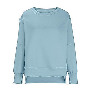 Ceboyel Women Oversized Sweatshirts Loose Fit Corded Sweatshirt Hoodie Crewneck Tunic Pullover Trendy Fall Clothes 2023 Christmas Sweatshirts for Women Light Blue 2X