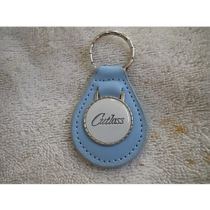 1960's 1970's ERA CUTLASS EMBLEM LOGO LEATHER KEYCHAIN - LIGHT BLUE