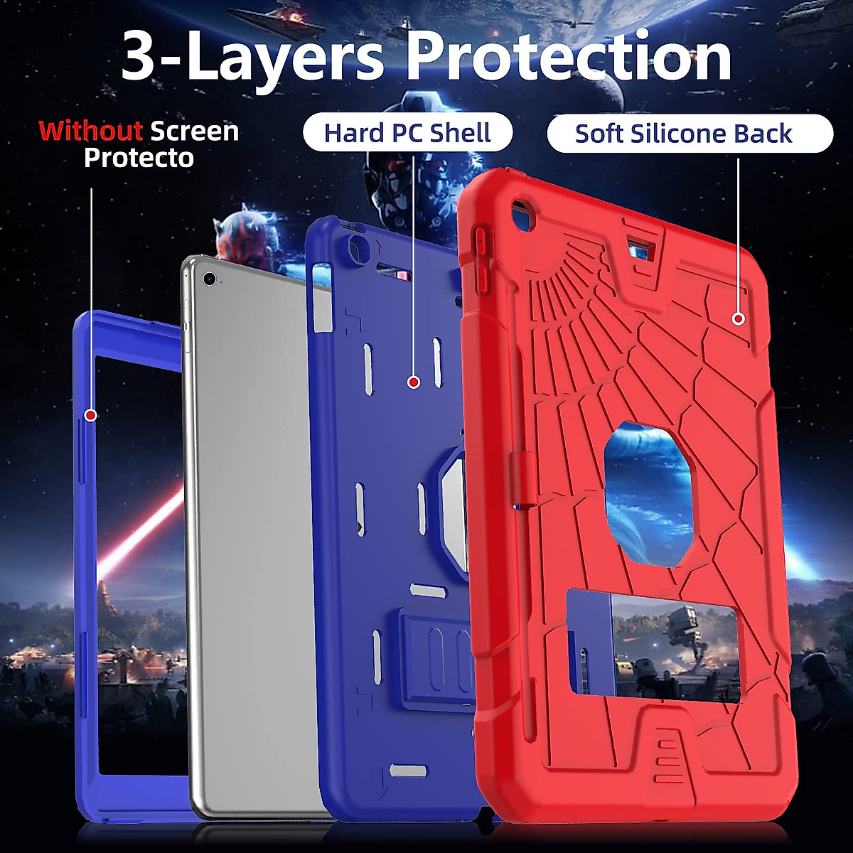 New iPad 5th 6th Generation Case 9.7 inch 2017 2018 Released with Stand & Pencil Holder | Kids Friendly 3-Layer Heavy Duty Rugged Protective Shockproof | Red & Blue