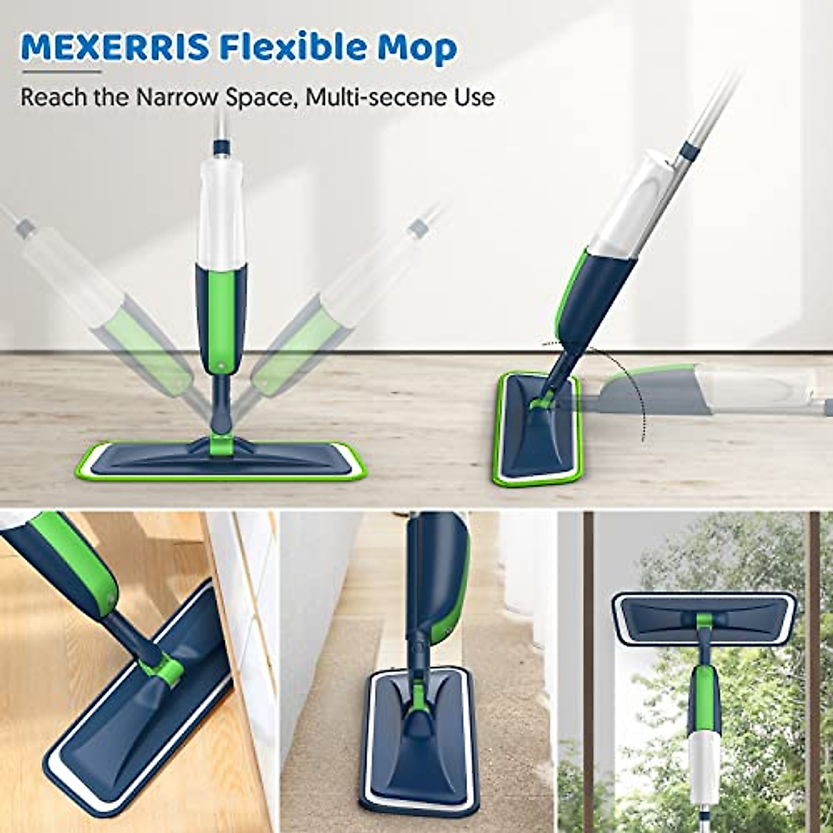 Spray Mops Microfiber Floor Mops for Floor Cleaning - MEXERRIS Wet Mops Dust Mop with 2X Washable Pads 2X Bottles Wood Floor Cleaning Mop Commercial Home Use for Hardwood Laminate Vinyl Tiles