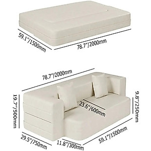 JAHH 79" Beige Folding Sofa Bed Leath-Aire Upholstered Full Sleeper