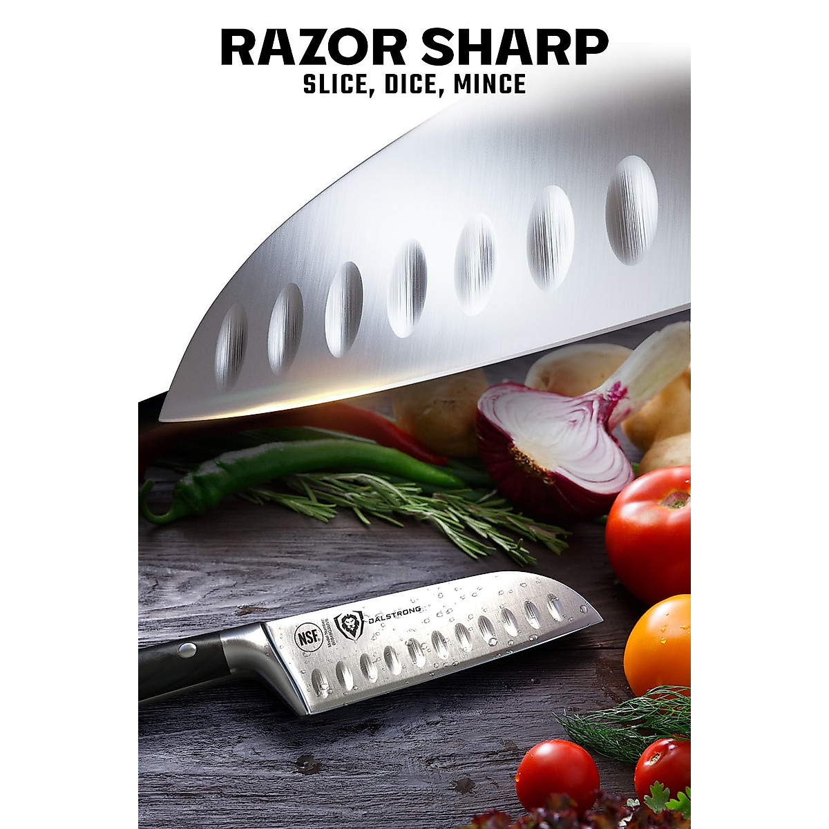 Dalstrong Santoku Knife - 5 inch - Gladiator Series Elite - Forged German High Carbon Steel - Black G10 Handle Kitchen Knife - Asian Vegetable Cooking Knife - Sheath Included - NSF Certified