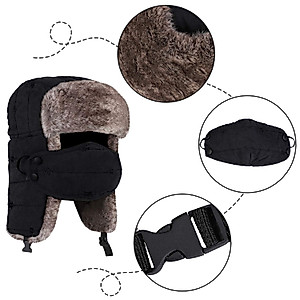 SATINIOR Trapper Hat Gloves Set, Warm Winter Hats Hunting Hat with Mask Ear Flaps, Winter Touchscreen Gloves for Women Men Black