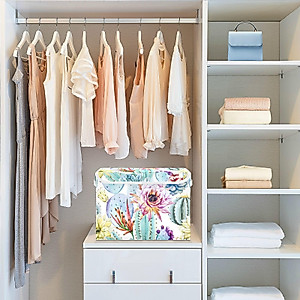 xigua Cactus Storage Bin with Lids Larger Collapsible Decorative Cube Storage Bins with Handles Divider for Bedroom Closet Living Room