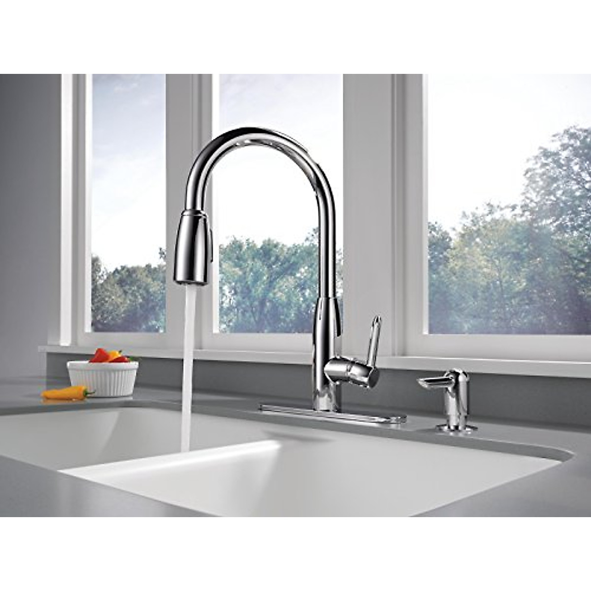 Peerless P188103LF-SD Apex Single Handle Kitchen Pull-Down with Soap Dispenser, Chrome