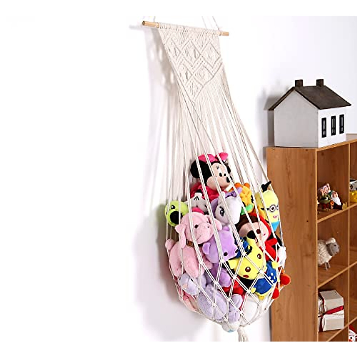 Stuffed Animal Net or Hammock Macrame Toy Display Wall Hanging Net for Plush Toy Storage Boho Nursery Bedroom Decor Stuffy Animal Toy Organizer