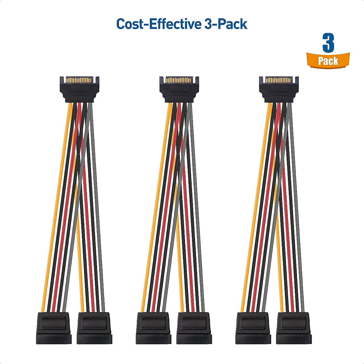 Cable Matters 3-Pack 15 Pin SATA Power Splitter Cable 8 Inches, SATA Power Y-Splitter Cable, SATA Splitter