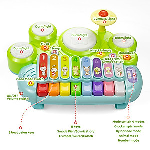 Marstone Musical Toys for Toddlers 1-3, Baby Piano Keyboard for 1 Year Old Girls Boys Toys, Xylophone Toddlers Drum Set Music Toys with Lights, Early Educational Learning Toy Gifts