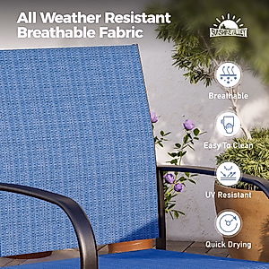 SUNSHINE VALLEY Patio Dining Sets for 6,Outdoor Dining Blue Chairs Rectangular Dining Table with 1.57” Umbrella Hole Wood-Like Table Top for Outdoor Kitchen Lawn Garden,Backyard,Deck.