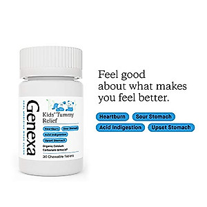 Genexa Kids' Tummy Relief - 30 Antacid Chews - Calcium Carbonate Acid Reducer - Certified Vegan, Gluten Free & Non-GMO